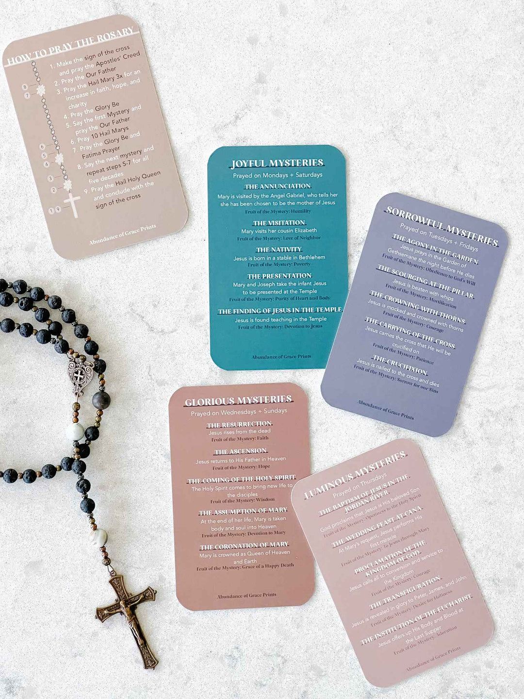 Rosary Catholic Prayer Cards Mysteries Of The Rosary Catholic Prayer